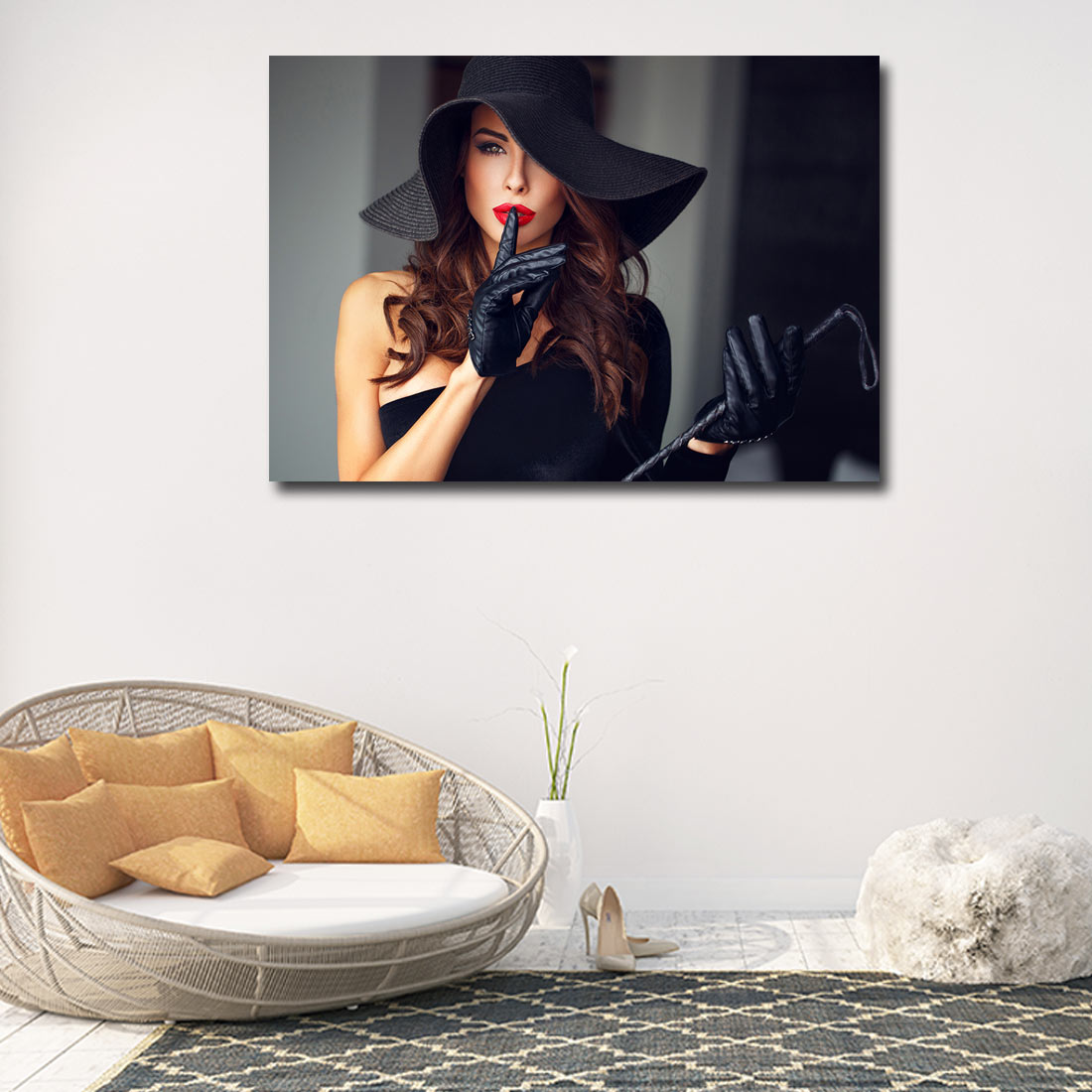 Tablou Canvas Femeie senzuala cu palarie si buze rosii